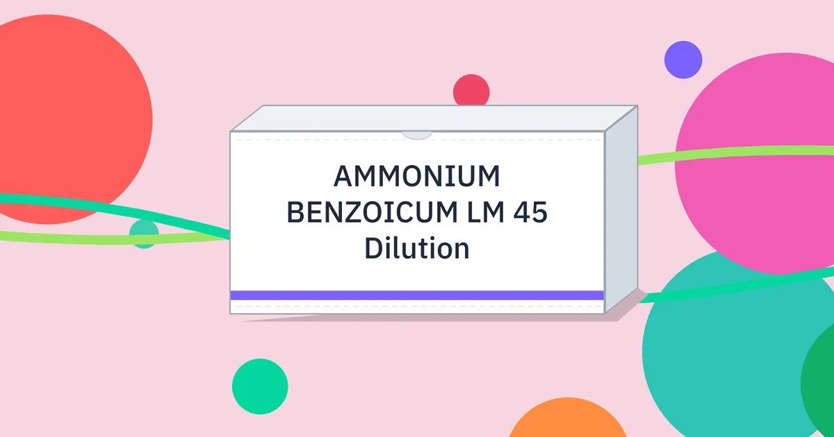 Symbolbild: Packung mit der Aufschrift AMMONIUM BENZOICUM LM 45 Dilution (PZN 13320166) – Verfügbarkeit und Bezug in Apotheken in Frankfurt am Main