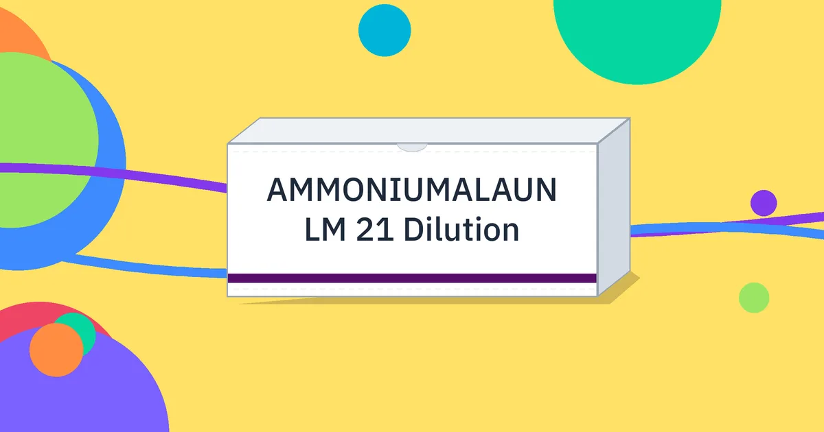 Symbolbild: Packung mit der Aufschrift AMMONIUMALAUN LM 21 Dilution (PZN 13324738) – Verfügbarkeit und Bezug in Apotheken in Frankfurt am Main