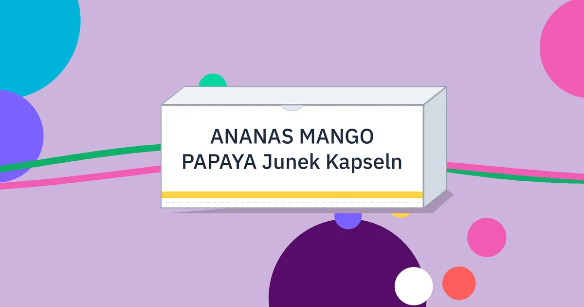 Symbolbild: Packung mit der Aufschrift ANANAS MANGO PAPAYA Junek Kapseln (PZN 03489786) – Verfügbarkeit und Bezug in Apotheken in Frankfurt am Main
