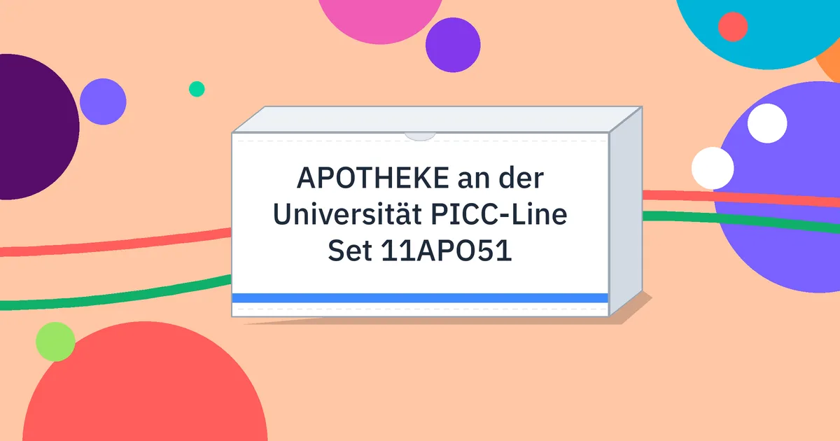 Symbolbild: Packung mit der Aufschrift APOTHEKE an der Universität PICC-Line Set 11APO51 (PZN 19288937) – Verfügbarkeit und Bezug in Apotheken in Frankfurt am Main