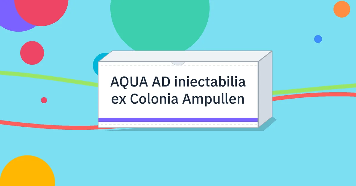 Symbolbild: Packung mit der Aufschrift AQUA AD iniectabilia ex Colonia Ampullen (PZN 01806372) – Verfügbarkeit und Bezug in Apotheken in Frankfurt am Main