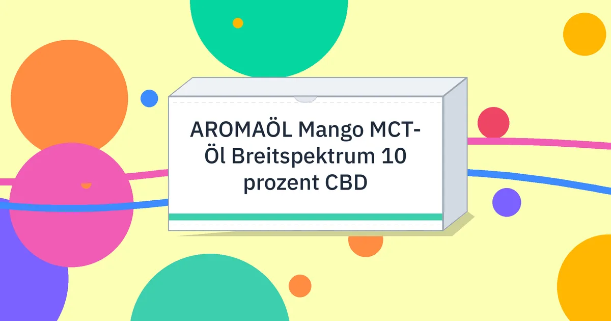 Symbolbild: Packung mit der Aufschrift AROMAÖL Mango MCT-Öl Breitspektrum 10 prozent CBD (PZN 20400380) – Verfügbarkeit und Bezug in Apotheken in Frankfurt am Main