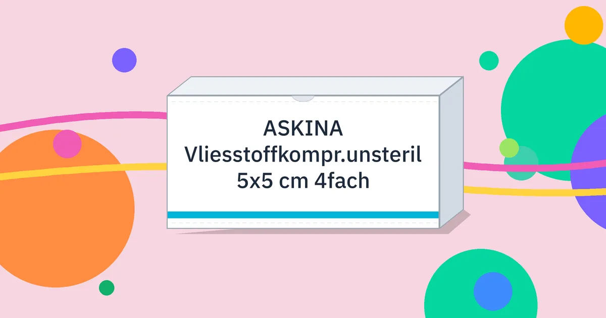 Symbolbild: Packung mit der Aufschrift ASKINA Vliesstoffkompr.unsteril 5x5 cm 4fach (PZN 12736628) – Verfügbarkeit und Bezug in Apotheken in Frankfurt am Main