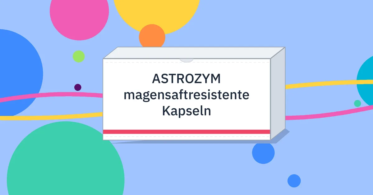 Symbolbild: Packung mit der Aufschrift ASTROZYM magensaftresistente Kapseln (PZN 17160251) – Verfügbarkeit und Bezug in Apotheken in Frankfurt am Main