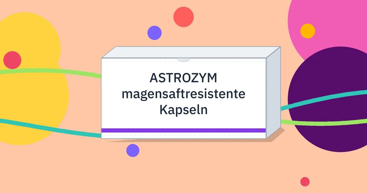 Symbolbild: Packung mit der Aufschrift ASTROZYM magensaftresistente Kapseln (PZN 17160239) – Verfügbarkeit und Bezug in Apotheken in Frankfurt am Main