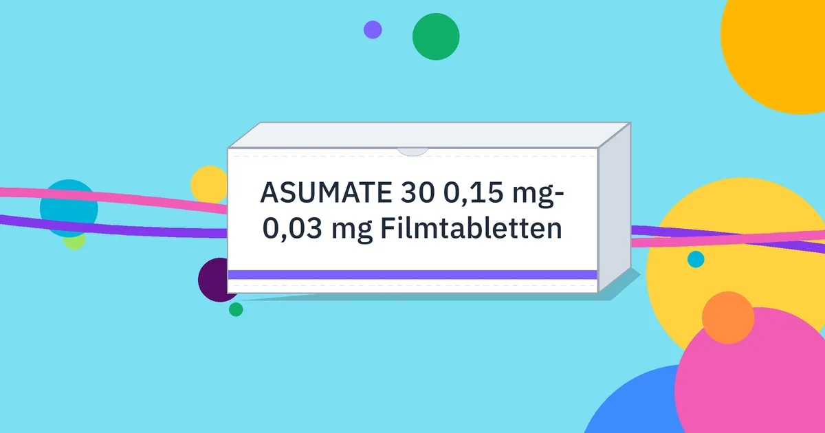 Symbolbild: Packung mit der Aufschrift ASUMATE 30 0,15 mg-0,03 mg Filmtabletten (PZN 09315455) – Verfügbarkeit und Bezug in Apotheken in Frankfurt am Main