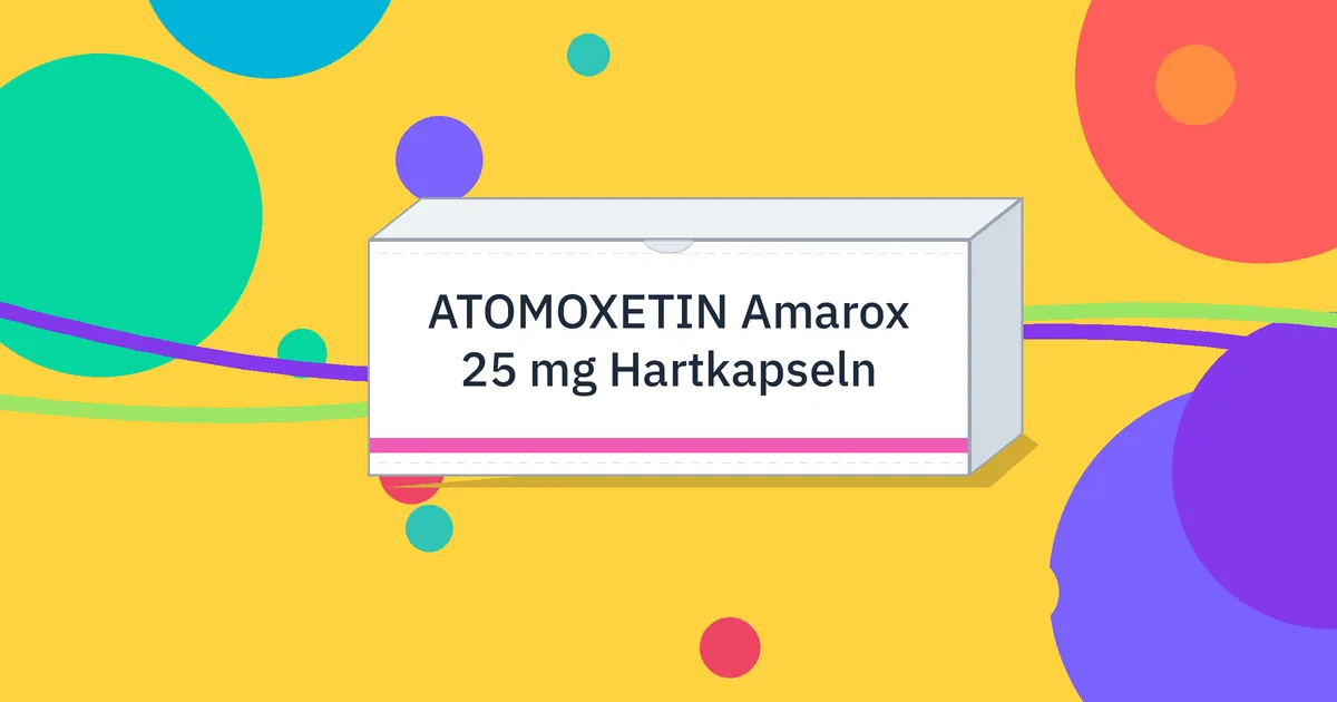 Symbolbild: Packung mit der Aufschrift ATOMOXETIN Amarox 25 mg Hartkapseln (PZN 19178605) – Verfügbarkeit und Bezug in Apotheken in Frankfurt am Main