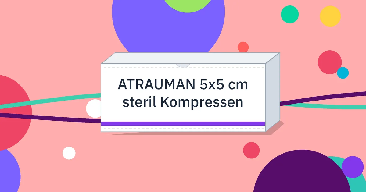 Symbolbild: Packung mit der Aufschrift ATRAUMAN 5x5 cm steril Kompressen (PZN 18043352) – Verfügbarkeit und Bezug in Apotheken in Frankfurt am Main