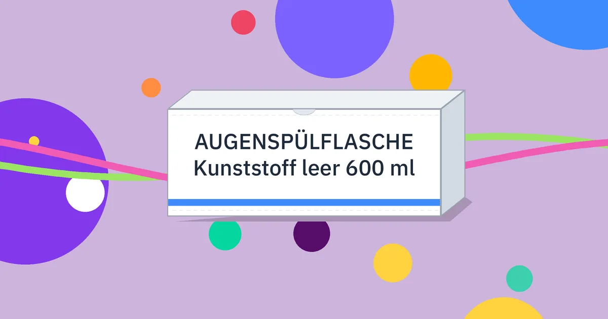 Symbolbild: Packung mit der Aufschrift AUGENSPÜLFLASCHE Kunststoff leer 600 ml (PZN 14324166) – Verfügbarkeit und Bezug in Apotheken in Frankfurt am Main