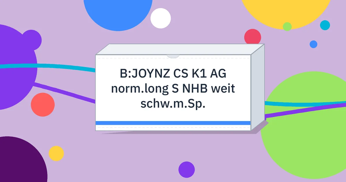 Symbolbild: Packung mit der Aufschrift B:JOYNZ CS K1 AG norm.long S NHB weit schw.m.Sp. (PZN 20535559) – Verfügbarkeit und Bezug in Apotheken in Frankfurt am Main