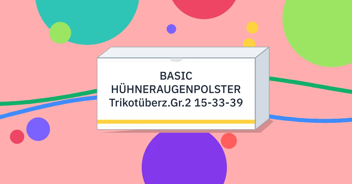 Symbolbild: Packung mit der Aufschrift BASIC HÜHNERAUGENPOLSTER Trikotüberz.Gr.2 15-33-39 (PZN 15380758) – Verfügbarkeit und Bezug in Apotheken in Frankfurt am Main