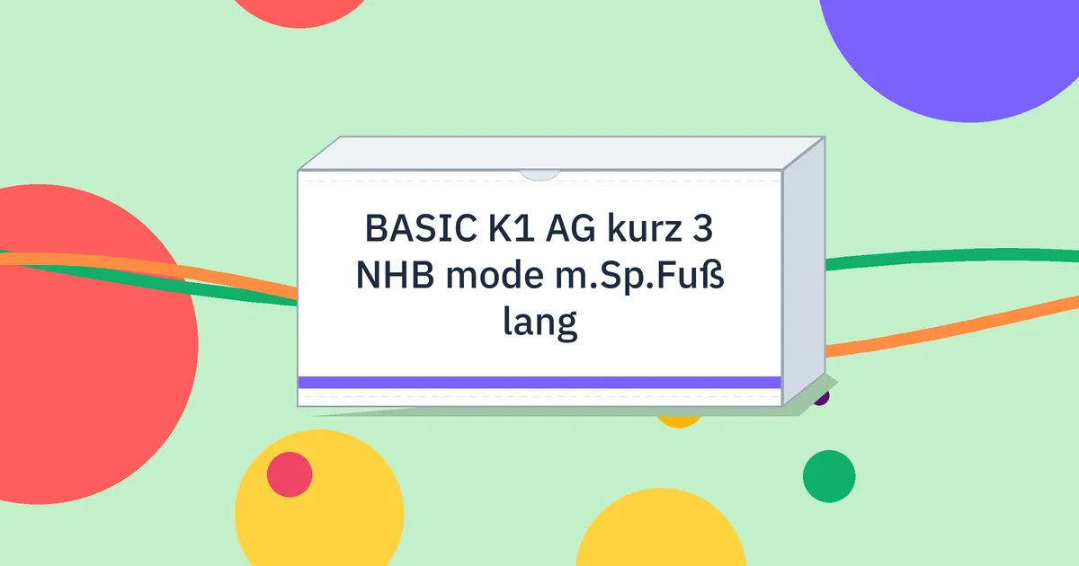Symbolbild: Packung mit der Aufschrift BASIC K1 AG kurz 3 NHB mode m.Sp.Fuß lang (PZN 20260654) – Verfügbarkeit und Bezug in Apotheken in Frankfurt am Main