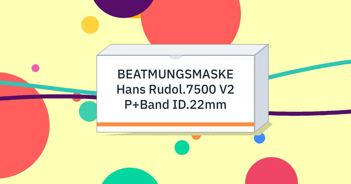Symbolbild: Packung mit der Aufschrift BEATMUNGSMASKE Hans Rudol.7500 V2 P+Band ID.22mm (PZN 17303302) – Verfügbarkeit und Bezug in Apotheken in Frankfurt am Main