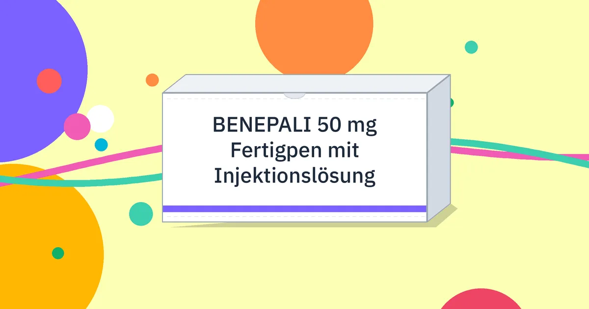 Symbolbild: Packung mit der Aufschrift BENEPALI 50 mg Fertigpen mit Injektionslösung (PZN 18189564) – Verfügbarkeit und Bezug in Apotheken in Frankfurt am Main