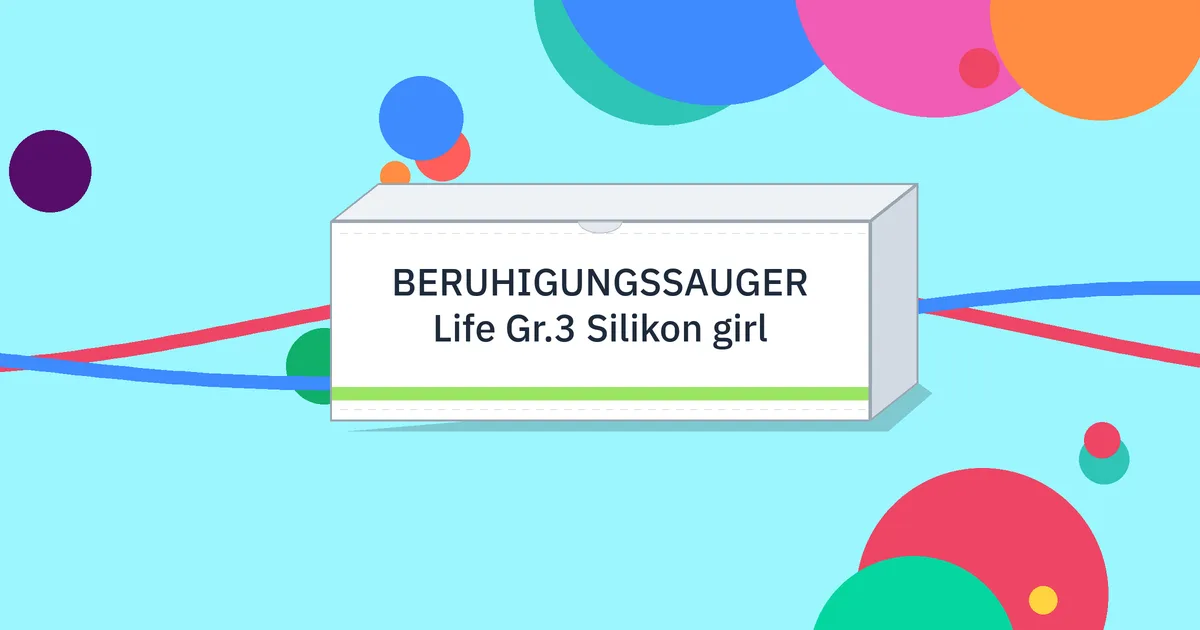 Symbolbild: Packung mit der Aufschrift BERUHIGUNGSSAUGER Life Gr.3 Silikon girl (PZN 11193373) – Verfügbarkeit und Bezug in Apotheken in Frankfurt am Main