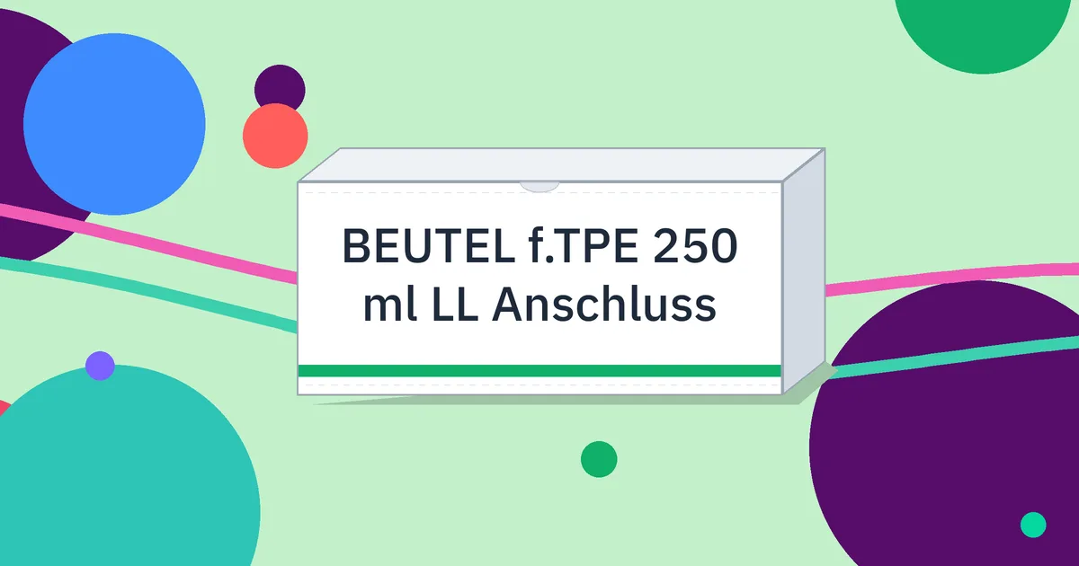 Symbolbild: Packung mit der Aufschrift BEUTEL f.TPE 250 ml LL Anschluss (PZN 07331651) – Verfügbarkeit und Bezug in Apotheken in Frankfurt am Main