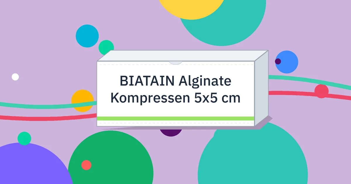 Symbolbild: Packung mit der Aufschrift BIATAIN Alginate Kompressen 5x5 cm (PZN 19636350) – Verfügbarkeit und Bezug in Apotheken in Frankfurt am Main