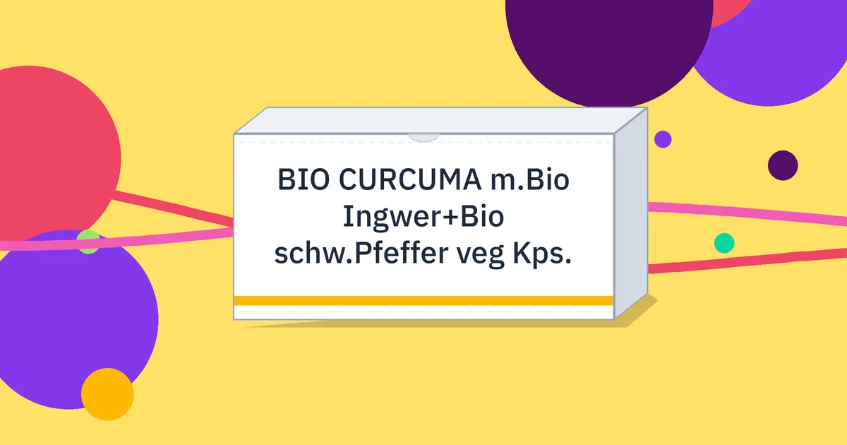 Symbolbild: Packung mit der Aufschrift BIO CURCUMA m.Bio Ingwer+Bio schw.Pfeffer veg Kps. (PZN 18331743) – Verfügbarkeit und Bezug in Apotheken in Frankfurt am Main
