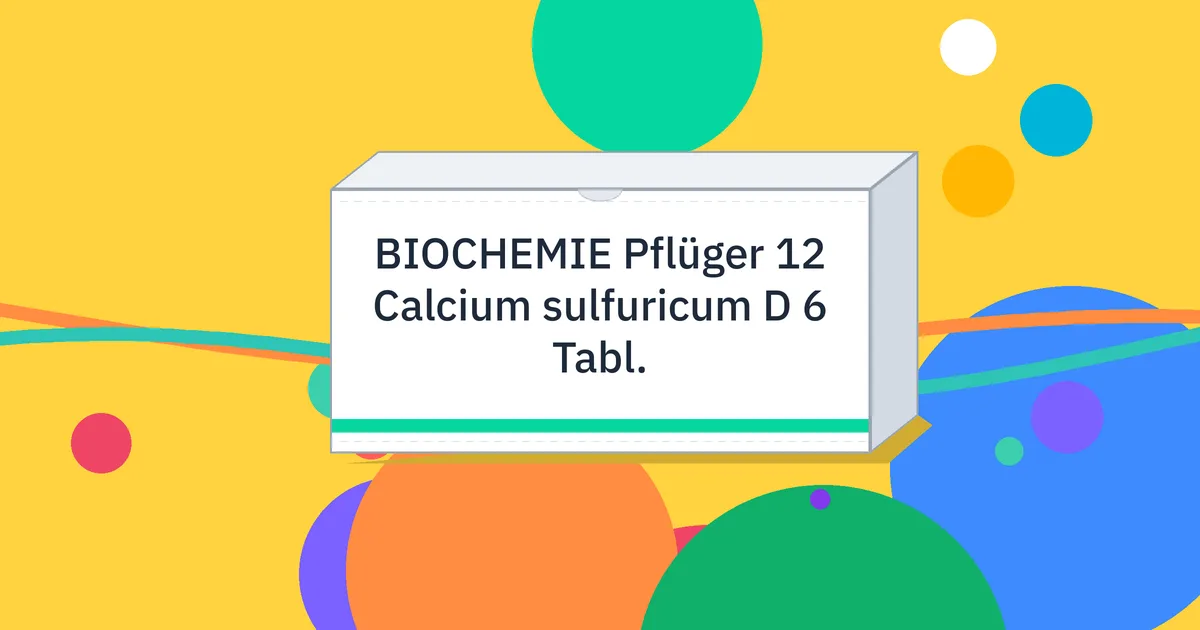 Symbolbild: Packung mit der Aufschrift BIOCHEMIE Pflüger 12 Calcium sulfuricum D 6 Tabl. (PZN 06320148) – Verfügbarkeit und Bezug in Apotheken in Frankfurt am Main