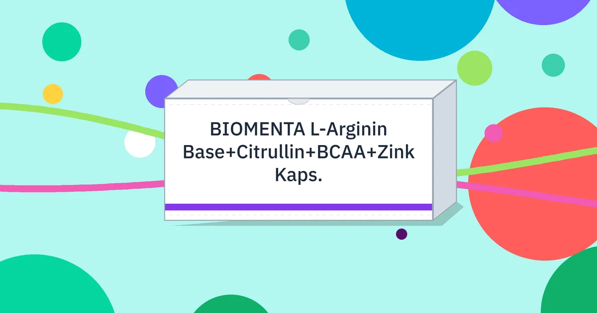 Symbolbild: Packung mit der Aufschrift BIOMENTA L-Arginin Base+Citrullin+BCAA+Zink Kaps. (PZN 10748314) – Verfügbarkeit und Bezug in Apotheken in Frankfurt am Main