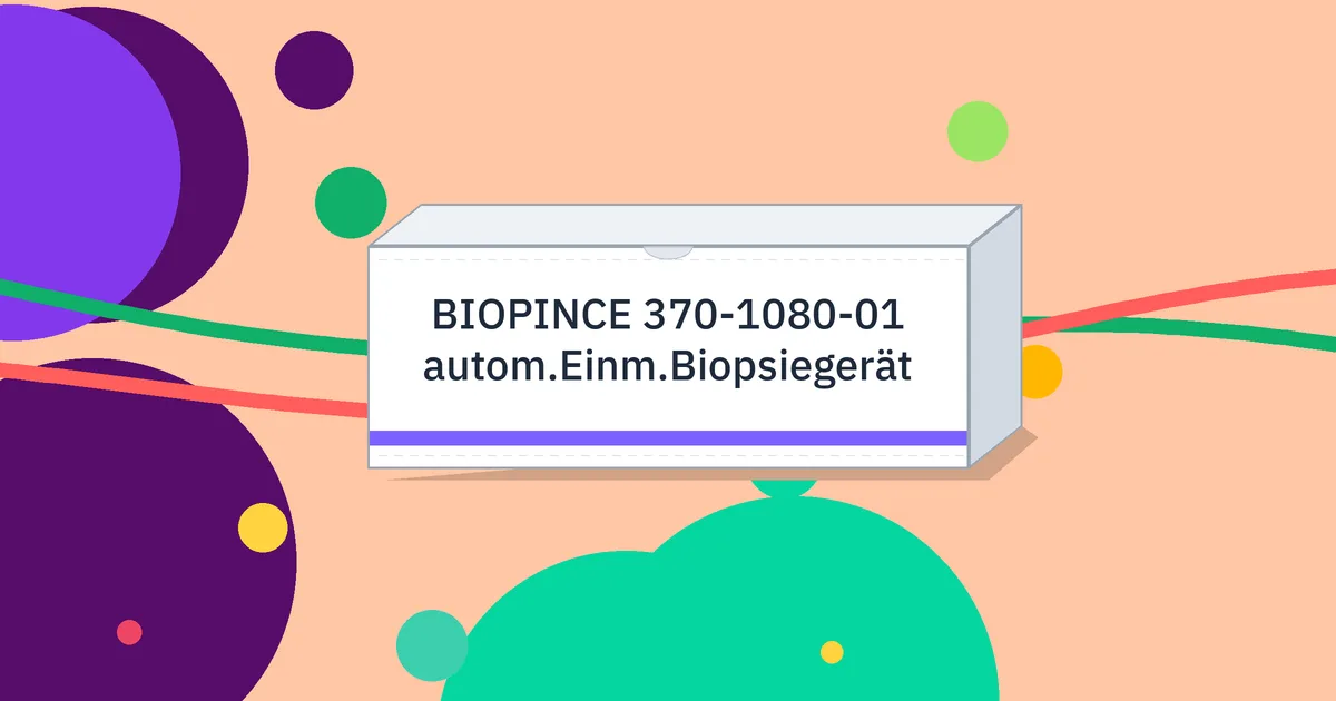Symbolbild: Packung mit der Aufschrift BIOPINCE 370-1080-01 autom.Einm.Biopsiegerät (PZN 16140795) – Verfügbarkeit und Bezug in Apotheken in Frankfurt am Main