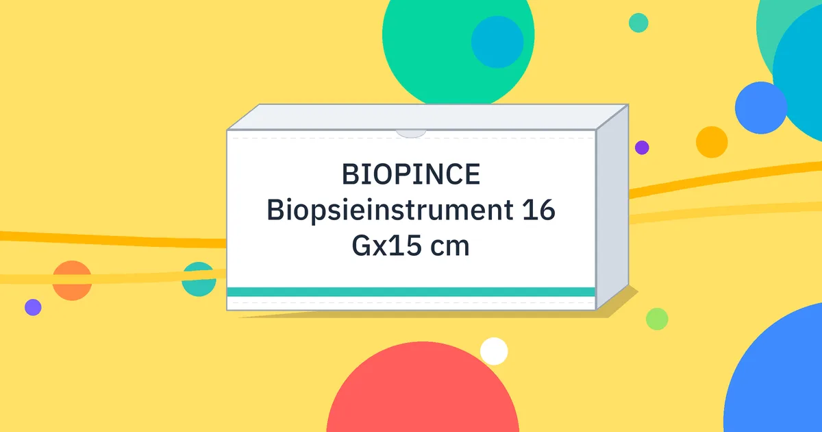 Symbolbild: Packung mit der Aufschrift BIOPINCE Biopsieinstrument 16 Gx15 cm (PZN 06769397) – Verfügbarkeit und Bezug in Apotheken in Frankfurt am Main