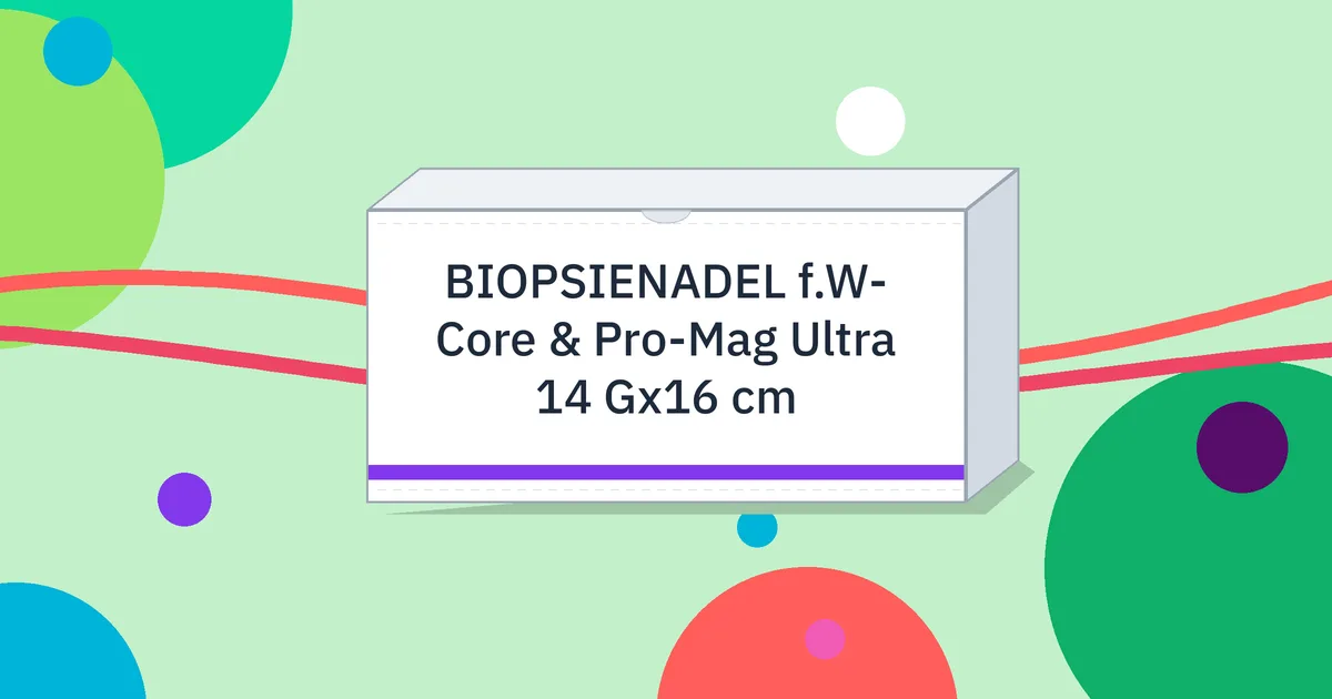 Symbolbild: Packung mit der Aufschrift BIOPSIENADEL f.W-Core & Pro-Mag Ultra 14 Gx16 cm (PZN 19351908) – Verfügbarkeit und Bezug in Apotheken in Frankfurt am Main