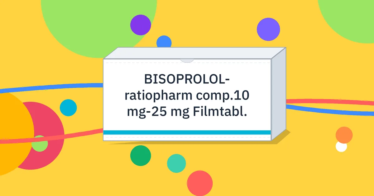 Symbolbild: Packung mit der Aufschrift BISOPROLOL-ratiopharm comp.10 mg-25 mg Filmtabl. (PZN 02859376) – Verfügbarkeit und Bezug in Apotheken in Frankfurt am Main