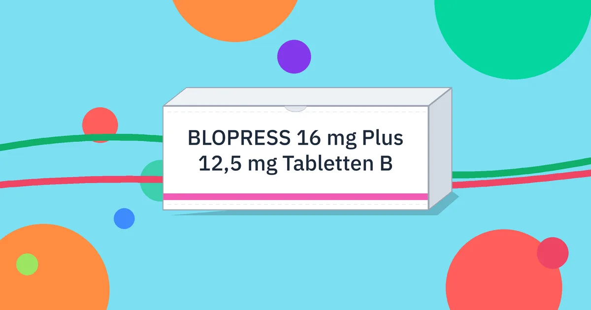 Symbolbild: Packung mit der Aufschrift BLOPRESS 16 mg Plus 12,5 mg Tabletten B (PZN 08884085) – Verfügbarkeit und Bezug in Apotheken in Frankfurt am Main