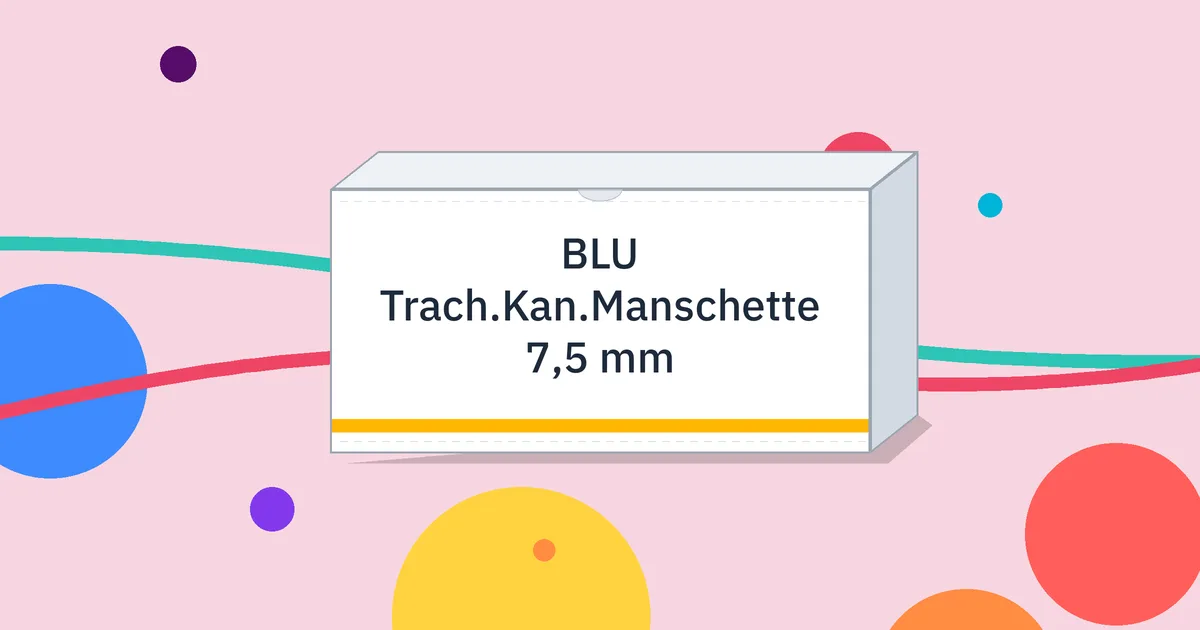 Symbolbild: Packung mit der Aufschrift BLU Trach.Kan.Manschette 7,5 mm (PZN 09216345) – Verfügbarkeit und Bezug in Apotheken in Frankfurt am Main