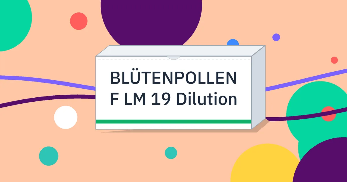 Symbolbild: Packung mit der Aufschrift BLÜTENPOLLEN F LM 19 Dilution (PZN 13389560) – Verfügbarkeit und Bezug in Apotheken in Frankfurt am Main
