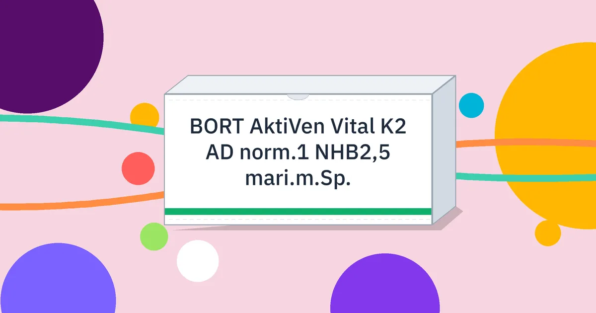 Symbolbild: Packung mit der Aufschrift BORT AktiVen Vital K2 AD norm.1 NHB2,5 mari.m.Sp. (PZN 17499386) – Verfügbarkeit und Bezug in Apotheken in Frankfurt am Main
