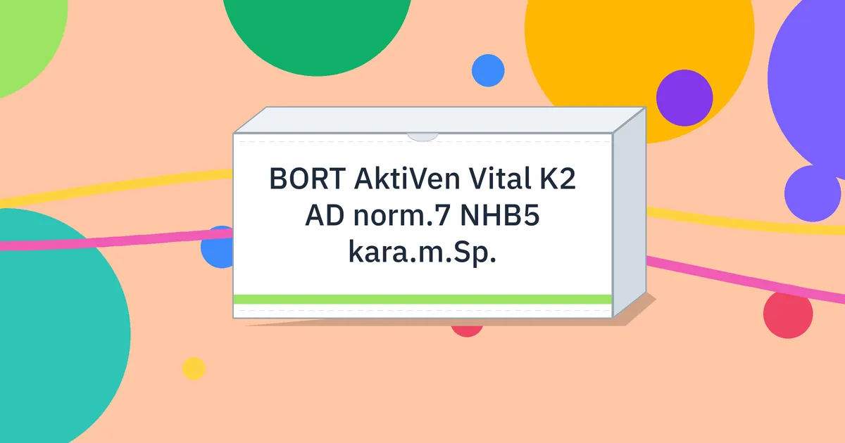 Symbolbild: Packung mit der Aufschrift BORT AktiVen Vital K2 AD norm.7 NHB5 kara.m.Sp. (PZN 17492987) – Verfügbarkeit und Bezug in Apotheken in Frankfurt am Main