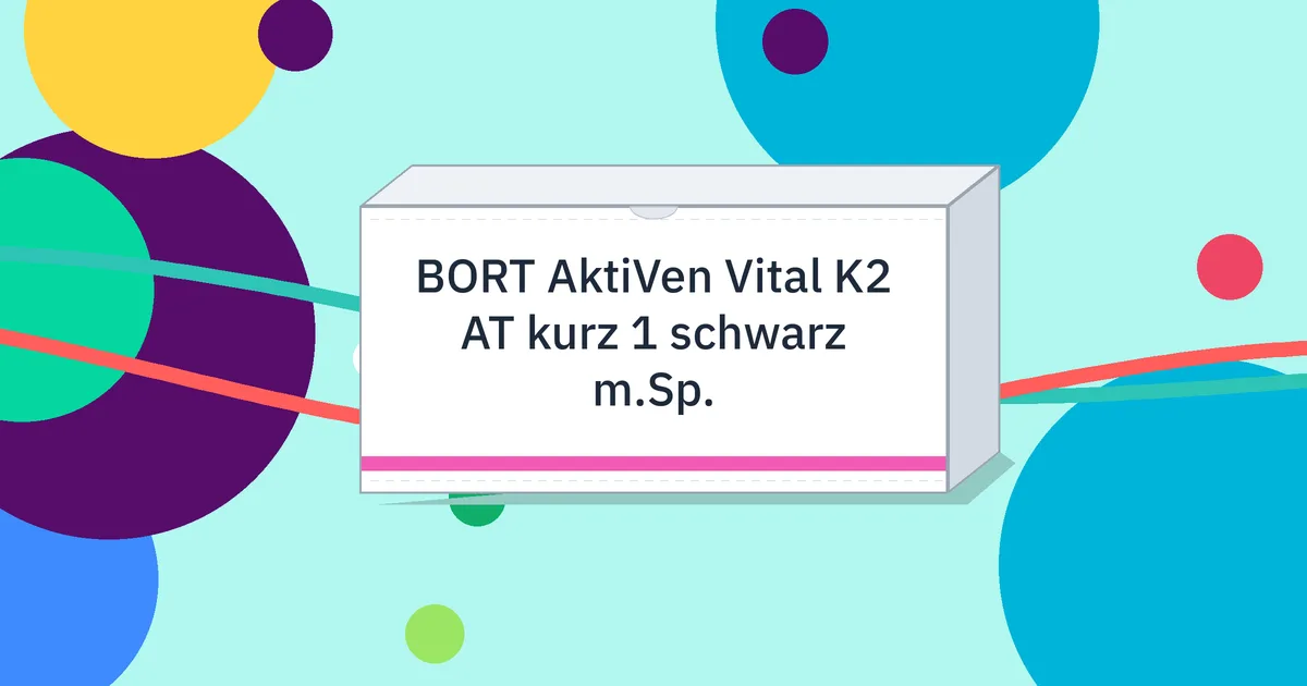 Symbolbild: Packung mit der Aufschrift BORT AktiVen Vital K2 AT kurz 1 schwarz m.Sp. (PZN 13740543) – Verfügbarkeit und Bezug in Apotheken in Frankfurt am Main
