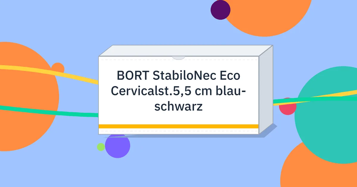 Symbolbild: Packung mit der Aufschrift BORT StabiloNec Eco Cervicalst.5,5 cm blau-schwarz (PZN 10207050) – Verfügbarkeit und Bezug in Apotheken in Frankfurt am Main