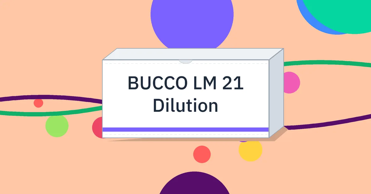 Symbolbild: Packung mit der Aufschrift BUCCO LM 21 Dilution (PZN 13398501) – Verfügbarkeit und Bezug in Apotheken in Frankfurt am Main