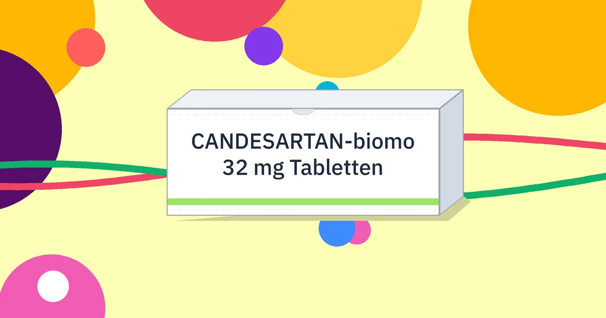 Symbolbild: Packung mit der Aufschrift CANDESARTAN-biomo 32 mg Tabletten (PZN 09475012) – Verfügbarkeit und Bezug in Apotheken in Frankfurt am Main