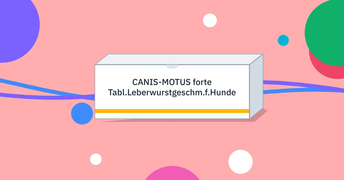 Symbolbild: Packung mit der Aufschrift CANIS-MOTUS forte Tabl.Leberwurstgeschm.f.Hunde (PZN 13820265) – Verfügbarkeit und Bezug in Apotheken in Frankfurt am Main