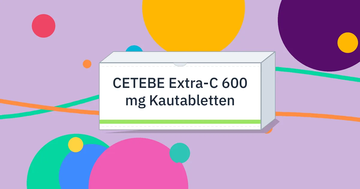 Symbolbild: Packung mit der Aufschrift CETEBE Extra-C 600 mg Kautabletten (PZN 17513471) – Verfügbarkeit und Bezug in Apotheken in Frankfurt am Main