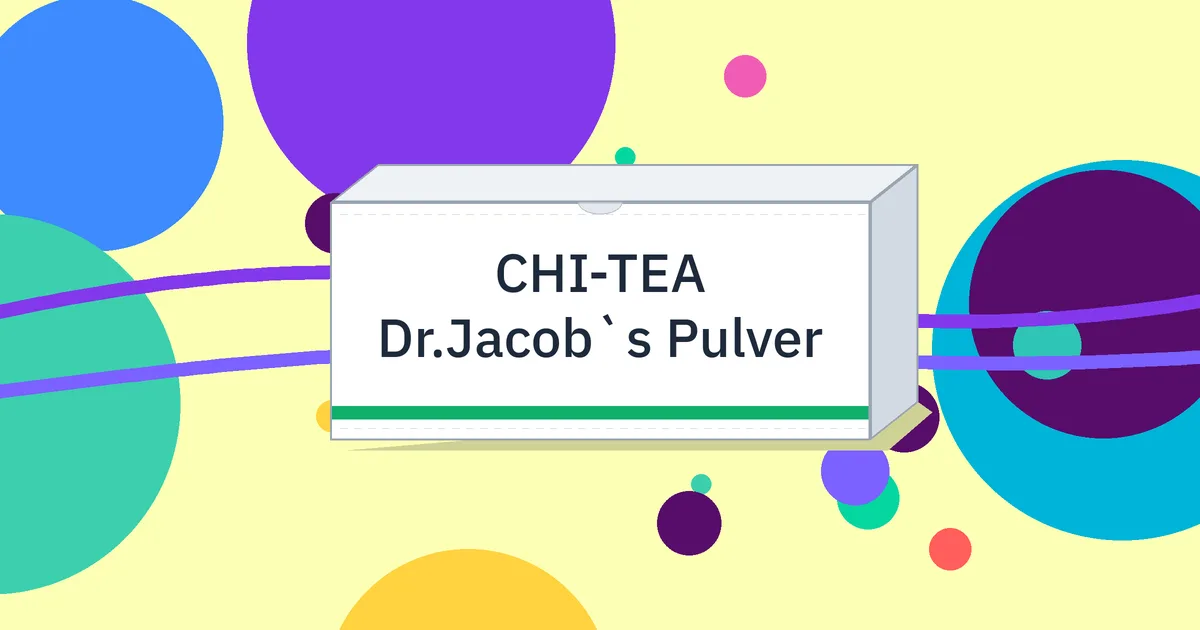 Symbolbild: Packung mit der Aufschrift CHI-TEA Dr.Jacob`s Pulver (PZN 15228200) – Verfügbarkeit und Bezug in Apotheken in Frankfurt am Main