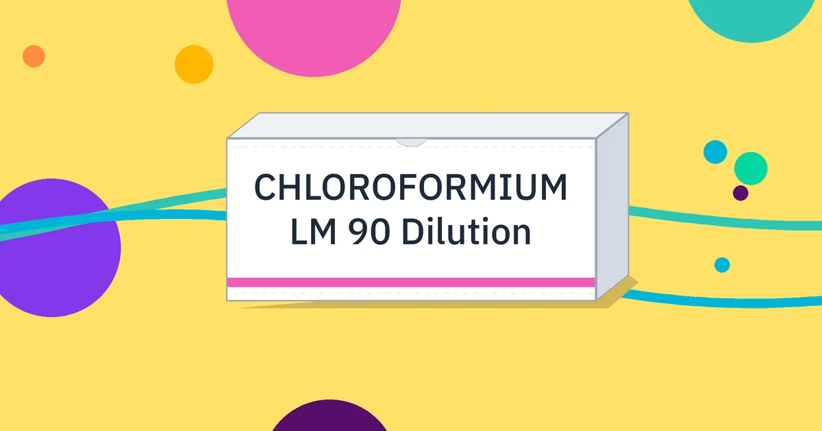 Symbolbild: Packung mit der Aufschrift CHLOROFORMIUM LM 90 Dilution (PZN 13444827) – Verfügbarkeit und Bezug in Apotheken in Frankfurt am Main