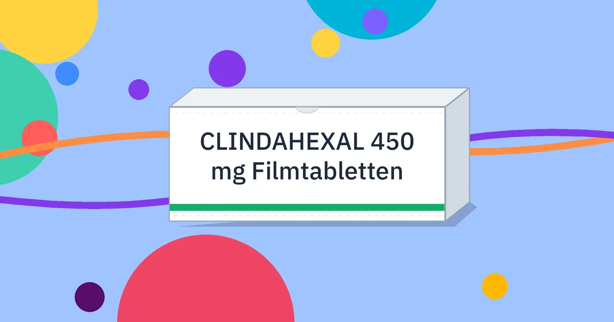 Symbolbild: Packung mit der Aufschrift CLINDAHEXAL 450 mg Filmtabletten (PZN 02482500) – Verfügbarkeit und Bezug in Apotheken in Frankfurt am Main