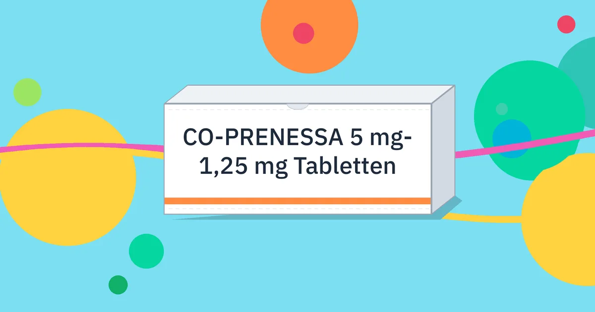 Symbolbild: Packung mit der Aufschrift CO-PRENESSA 5 mg-1,25 mg Tabletten (PZN 19213632) – Verfügbarkeit und Bezug in Apotheken in Frankfurt am Main