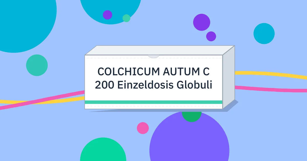 Symbolbild: Packung mit der Aufschrift COLCHICUM AUTUM C 200 Einzeldosis Globuli (PZN 01542967) – Verfügbarkeit und Bezug in Apotheken in Frankfurt am Main