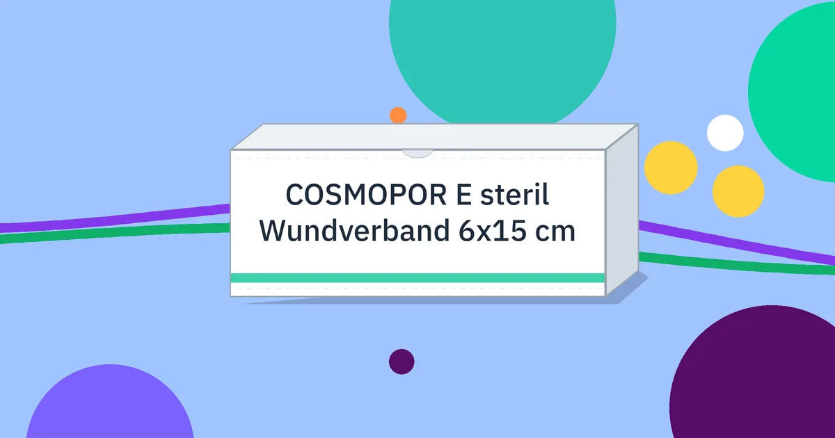 Symbolbild: Packung mit der Aufschrift COSMOPOR E steril Wundverband 6x15 cm (PZN 19214867) – Verfügbarkeit und Bezug in Apotheken in Frankfurt am Main