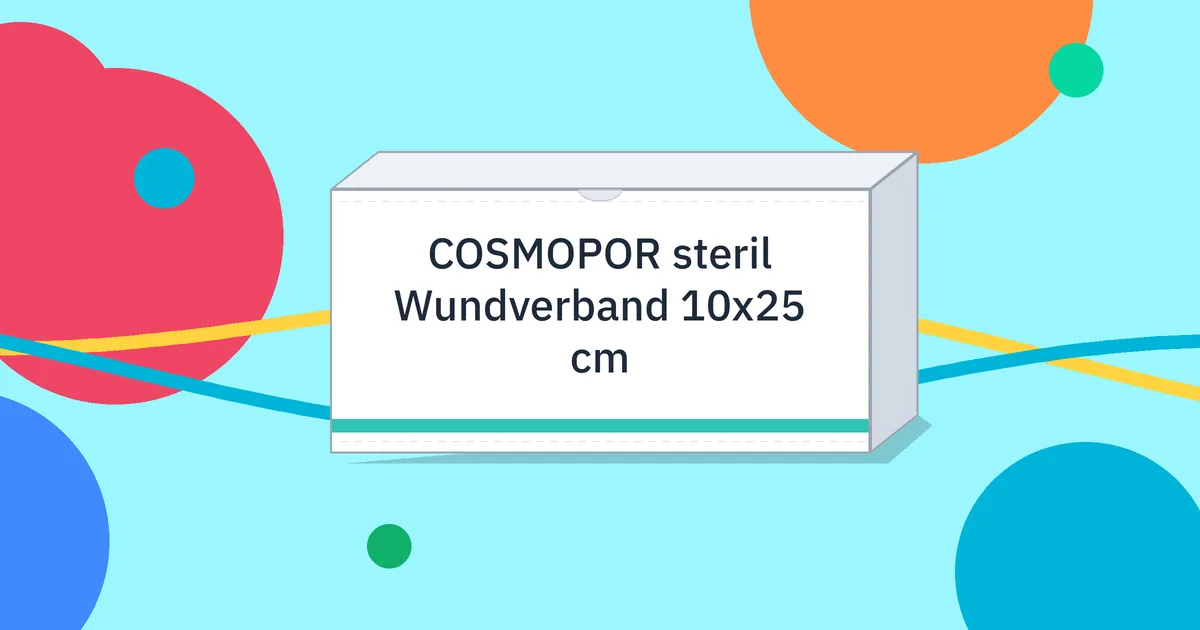 Symbolbild: Packung mit der Aufschrift COSMOPOR steril Wundverband 10x25 cm (PZN 16516059) – Verfügbarkeit und Bezug in Apotheken in Frankfurt am Main