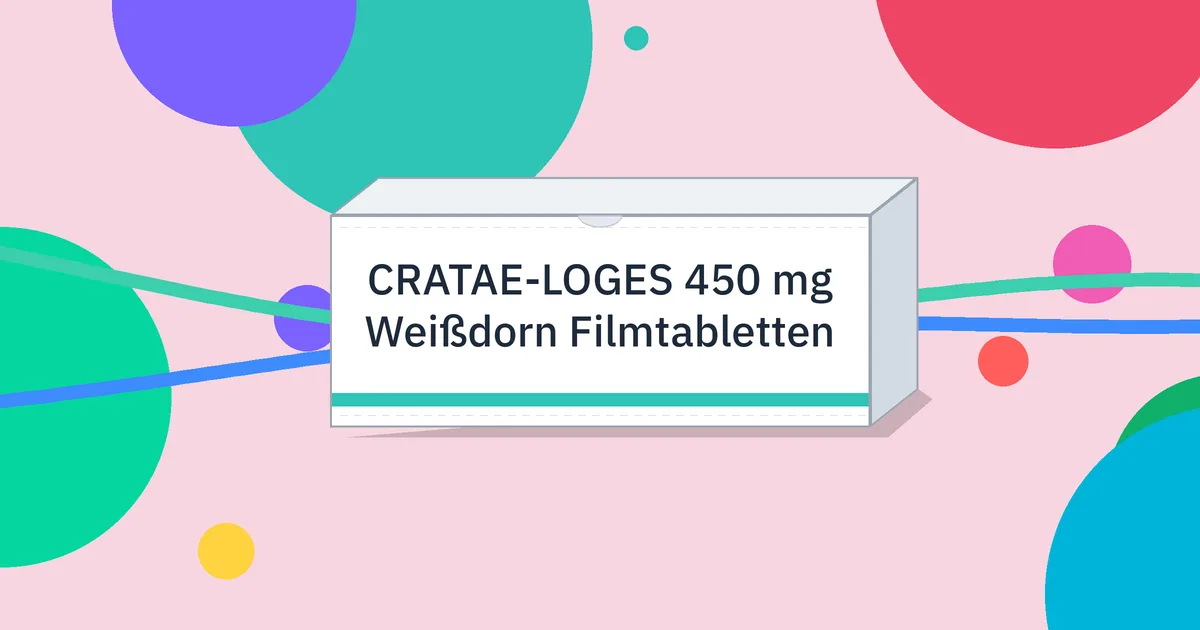 Symbolbild: Packung mit der Aufschrift CRATAE-LOGES 450 mg Weißdorn Filmtabletten (PZN 17945549) – Verfügbarkeit und Bezug in Apotheken in Frankfurt am Main