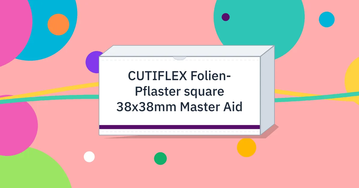 Symbolbild: Packung mit der Aufschrift CUTIFLEX Folien-Pflaster square 38x38mm Master Aid (PZN 20111351) – Verfügbarkeit und Bezug in Apotheken in Frankfurt am Main