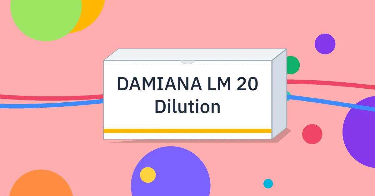 Symbolbild: Packung mit der Aufschrift DAMIANA LM 20 Dilution (PZN 13461116) – Verfügbarkeit und Bezug in Apotheken in Frankfurt am Main