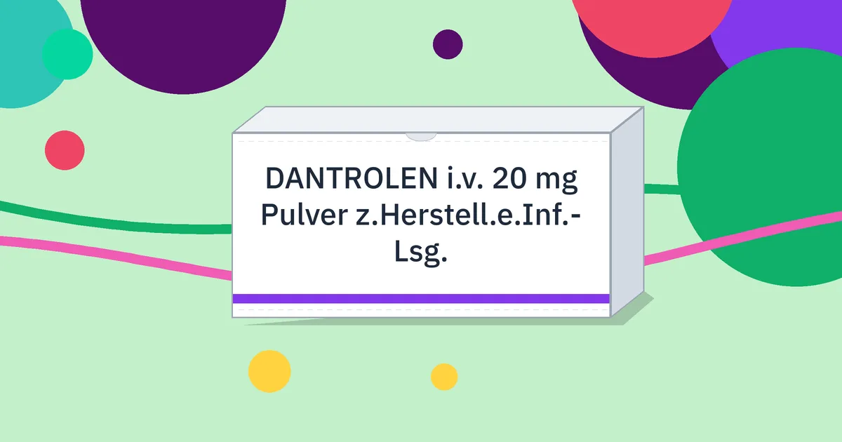 Symbolbild: Packung mit der Aufschrift DANTROLEN i.v. 20 mg Pulver z.Herstell.e.Inf.-Lsg. (PZN 11893797) – Verfügbarkeit und Bezug in Apotheken in Frankfurt am Main